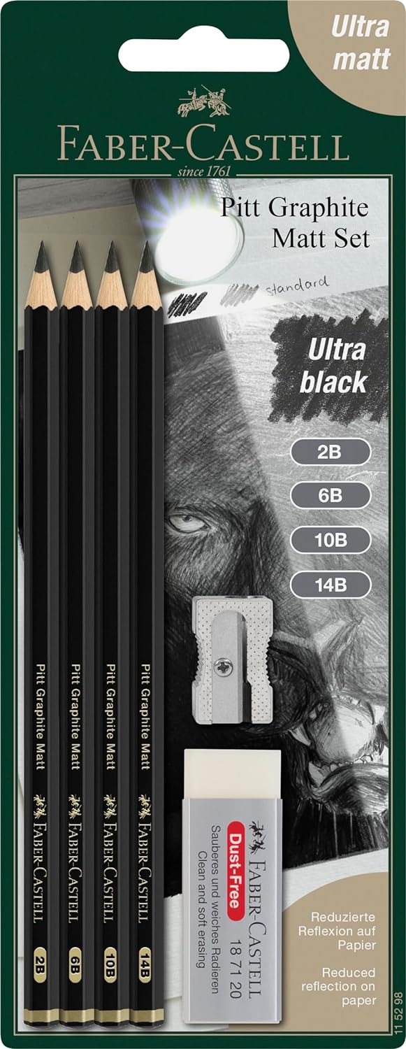 Faber Castell PITT Graphite Matt Pencils 2B 6B 10B 14B Eraser Sharpener Blistercard Simply4Crafts